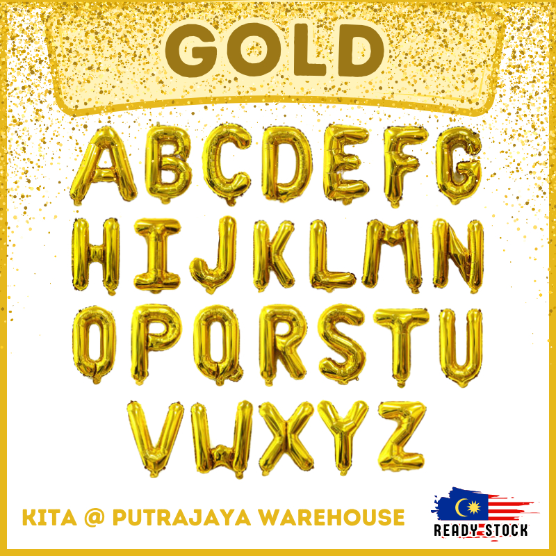 [16 Inch] - Gold Alphabet Balloon & Number Ballon ABC Letters Belon ...