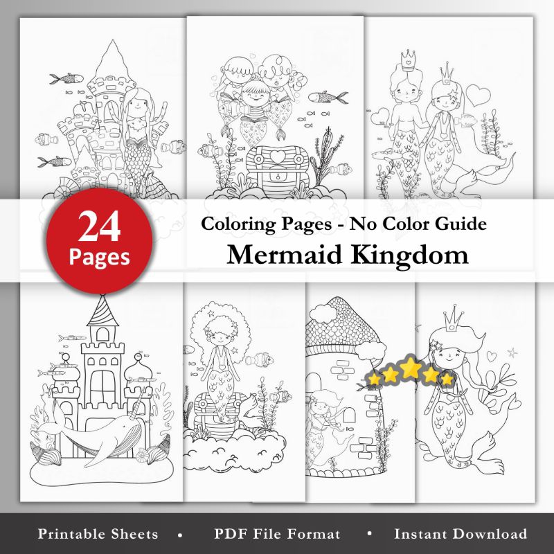 [PDF] - 24 Mermaid Kingdom Coloring Pages For Kids No Color Guide ...