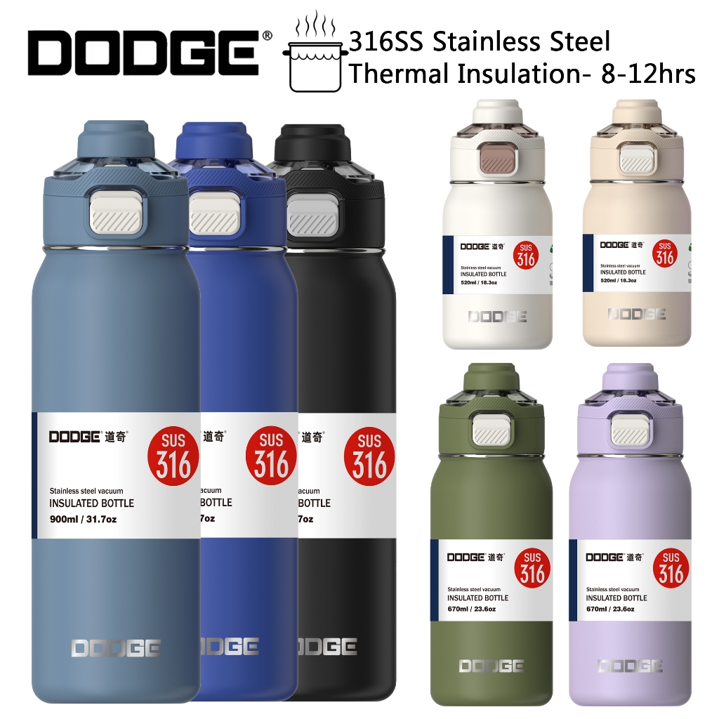 Dodge 520ml/670ml/900ml Leisure Sport Dual Head 316SS Stainless Steel Vacuum Flask Thermos ...