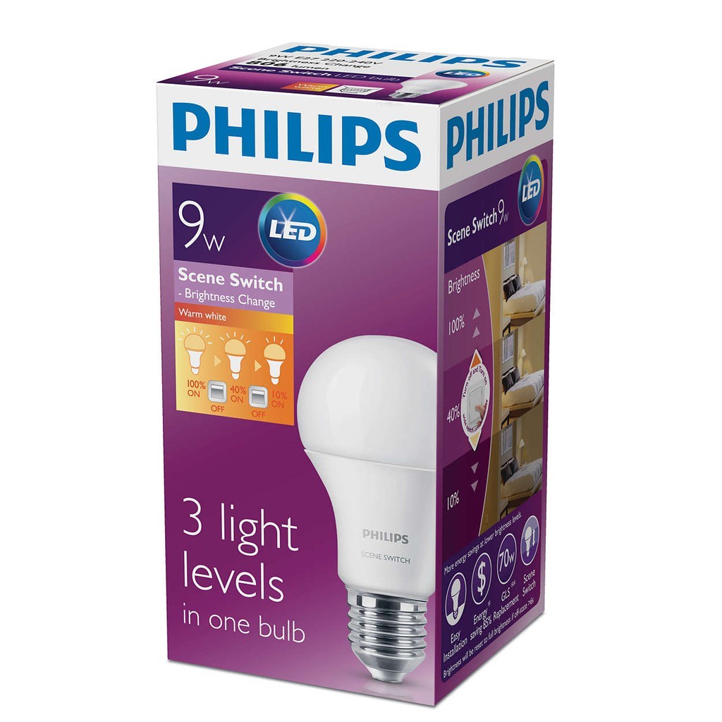 ORIGINAL] Philips E27 A60 9W Scene Switch LED Bulbs - 3 Steps Dim (Warm ...