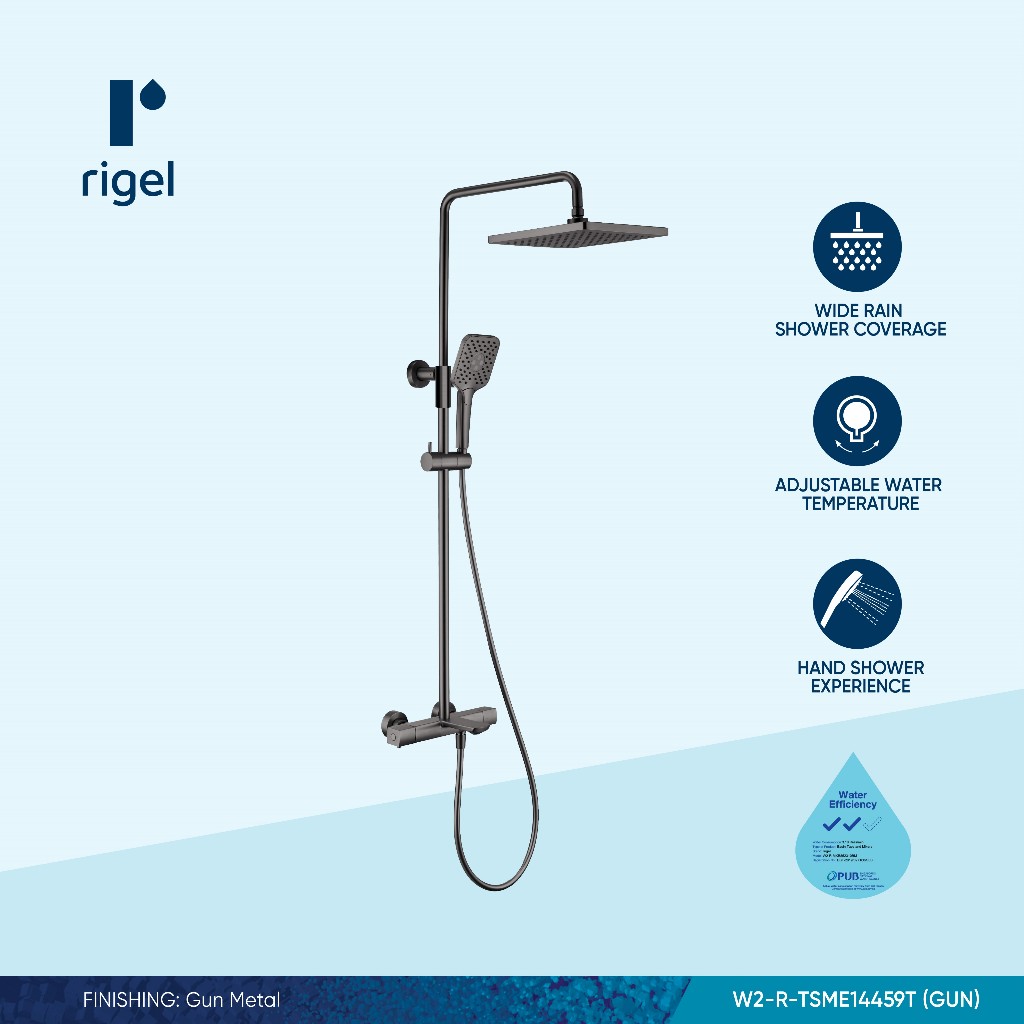 [P.O] RIGEL Thermostatic Gunmetal Rain Shower Set TSME14459T (GUN ...