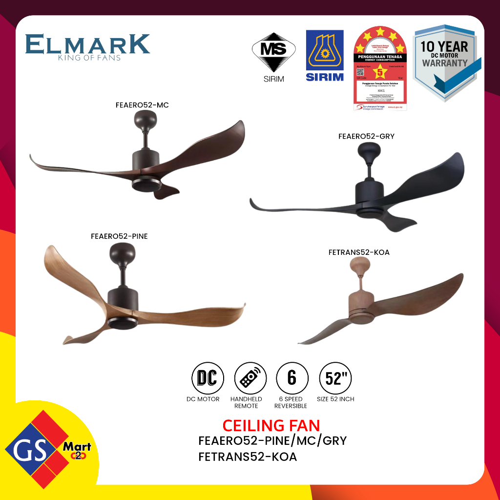 ELMARK AEROMATIC 23 DESIGNER CEILING FAN (52” BLADE) DC MOTOR 2 BLADES ...