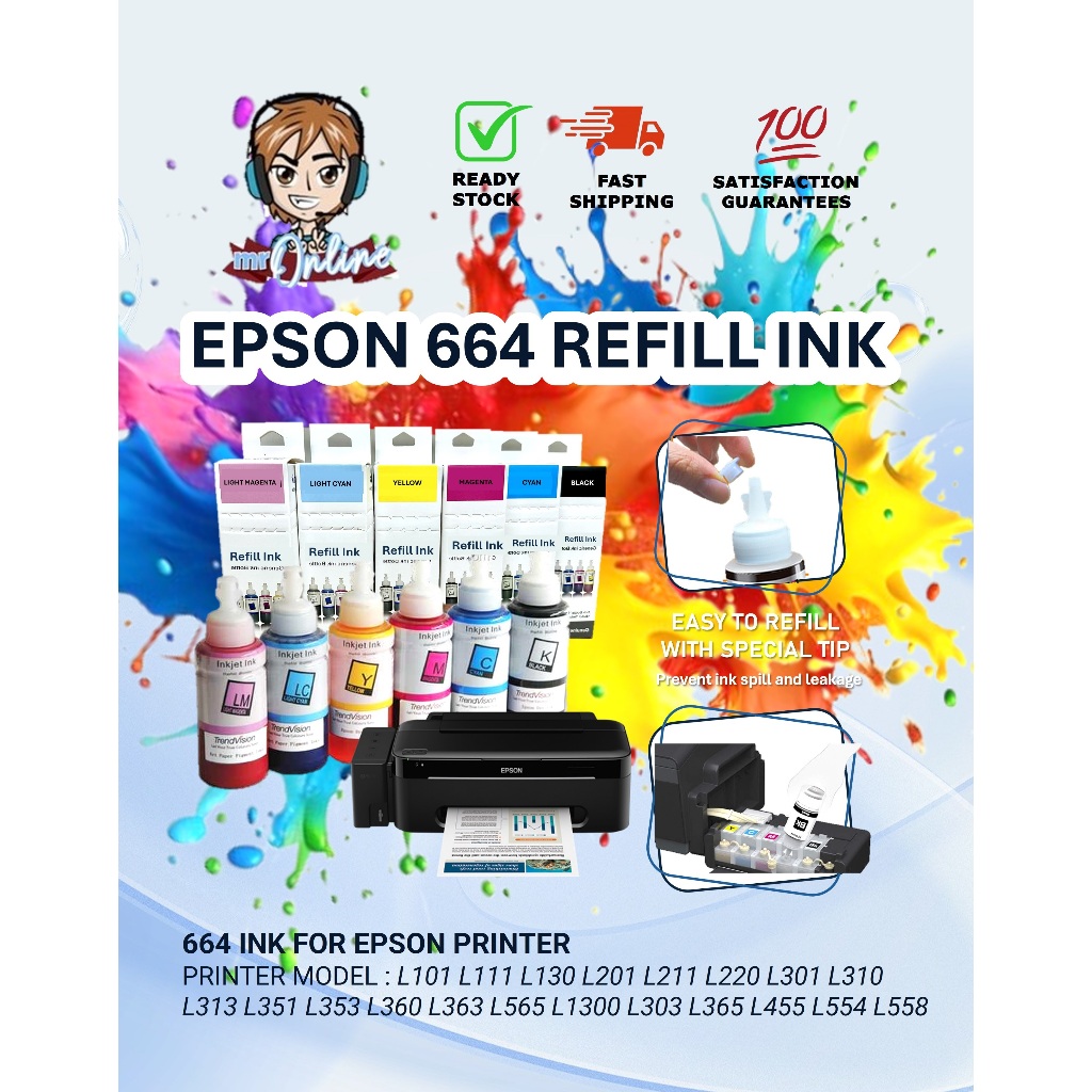 Epson 664 Compatible Refill Ink for L Series Printer L120 / L220 / L360 ...