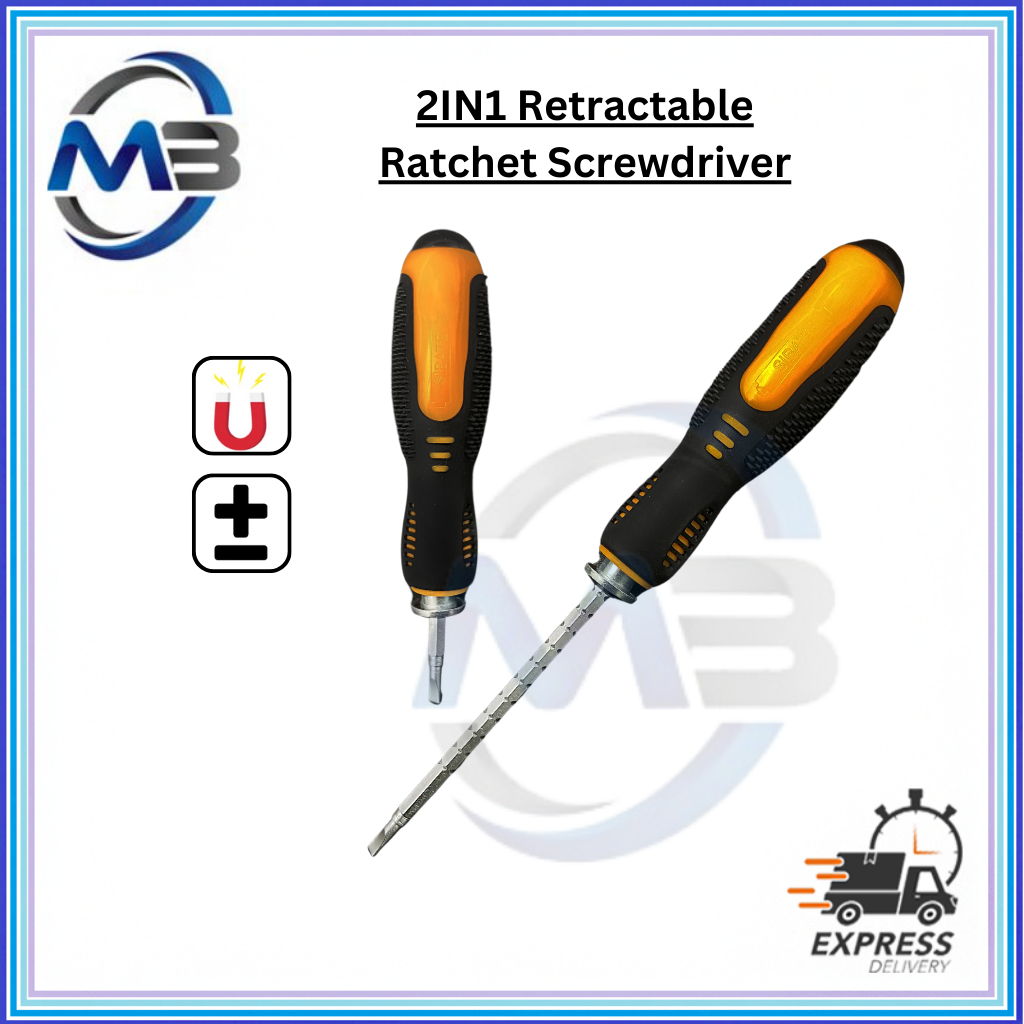 Pemutar Skru Dua Guna | 2 Way Retractable Adjustable Ratchet Screwdriver Magnetic Double Head ...