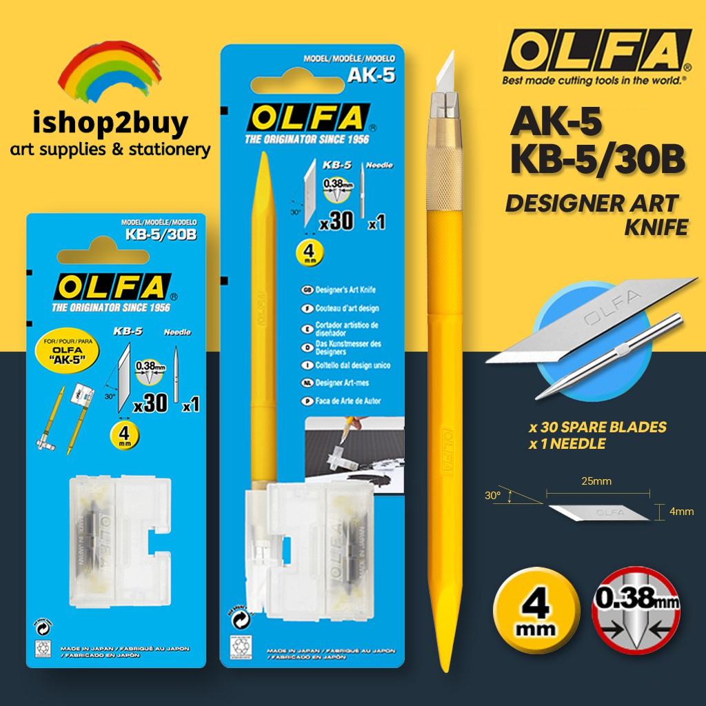 OLFA Designer's Art Knife with Blade Refill 4mm (AK-5, KB-5/30B) Spatula Edge Artist, Craft ...