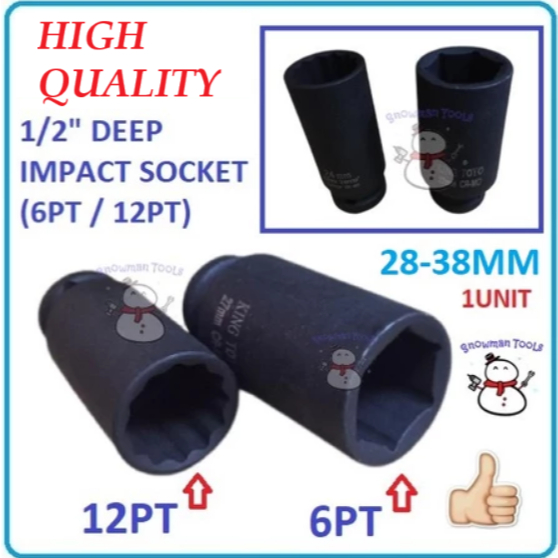 HIGH QUALITY PRC 1/2" 6PT 12PT DEEP IMPACT SOCKET 28- 38MM SOKET SPANAR ...