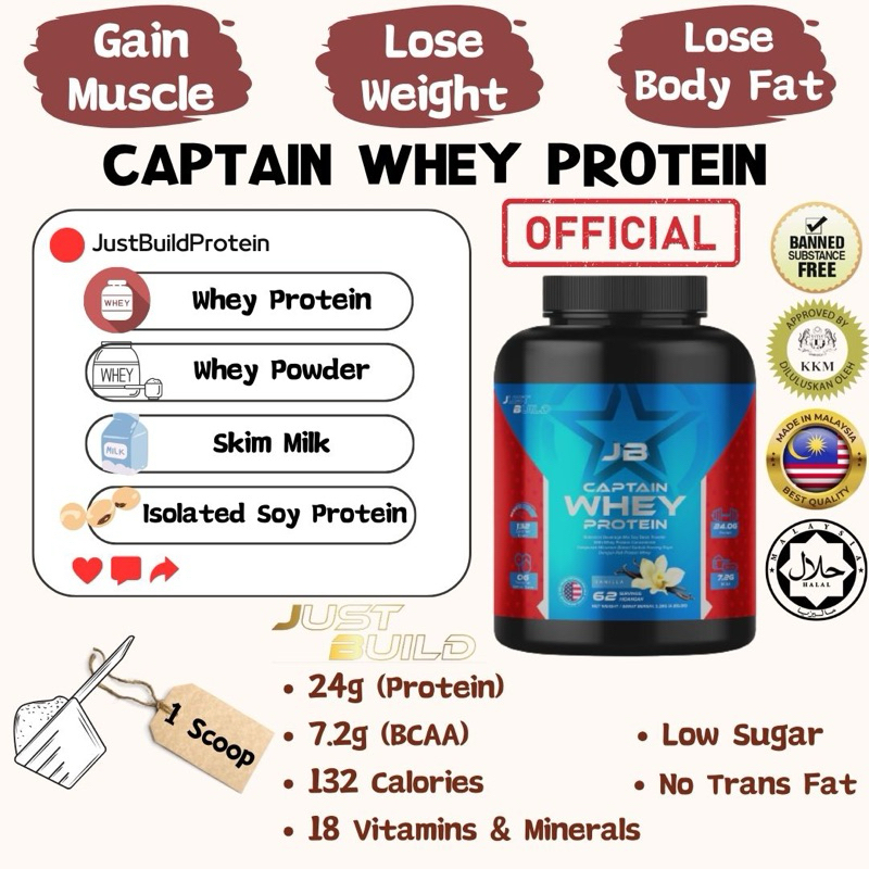 JB Just Build Captain Whey Protein - Vanilla (2.2kg x 62 Scoops) | Shopee Malaysia