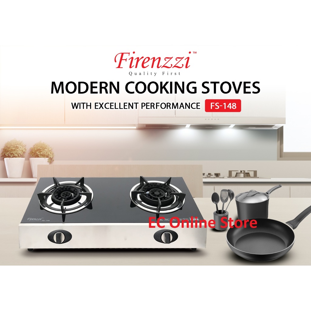 Firenzzi 2 Burner Gas Stove Dapur Gas FS-148 (4.8kW + 5.3kW)(Tempered ...