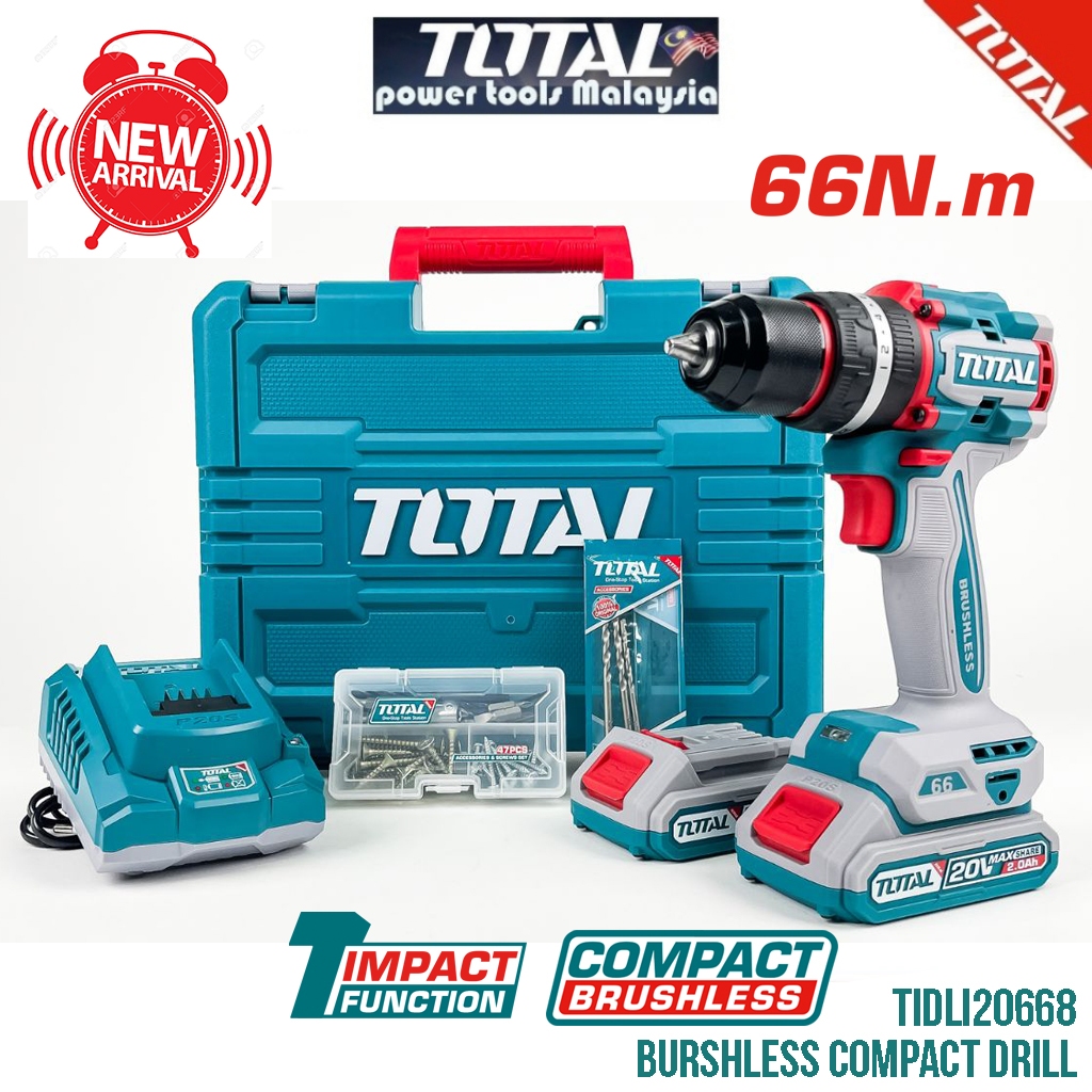 TOTAL Li-ion Compact Brushless Impact Drill (66Nm) Metal Chuck Head ...