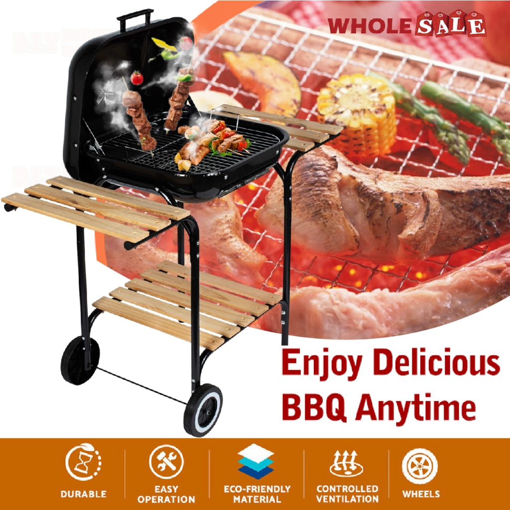 Portable Outdoor Trolley Barbecue Grill Stainless Steel Charcoal BBQ ...