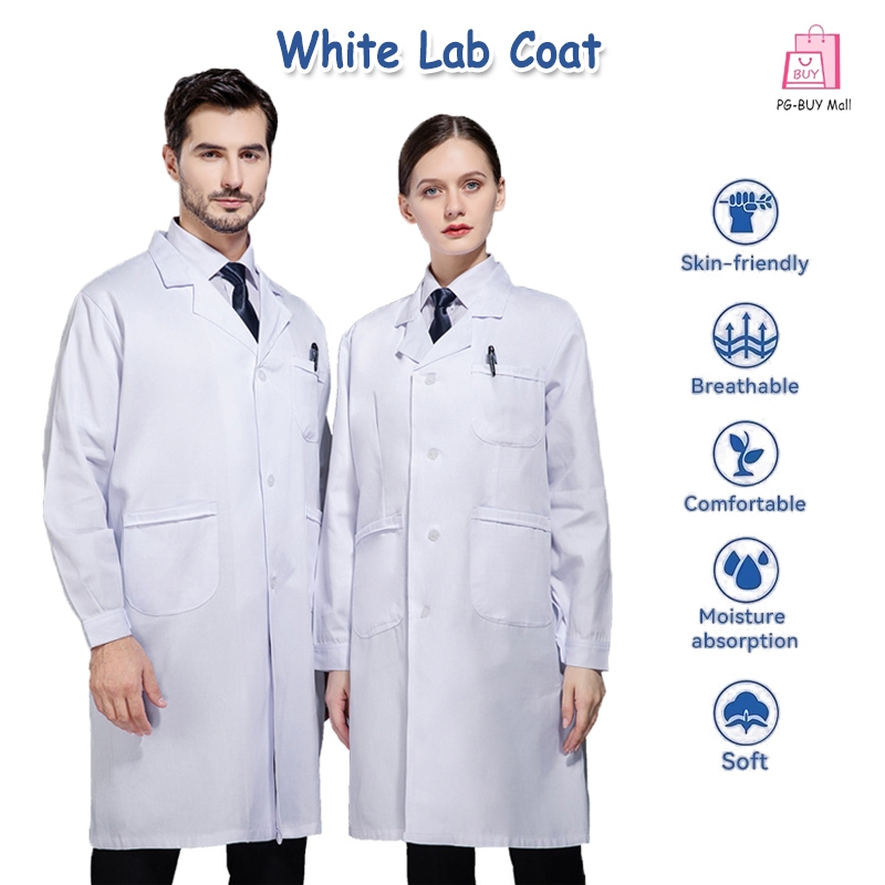 White Coat-Long Sleeve/Lab Coat /Students Laboratory Coat Doctor ...