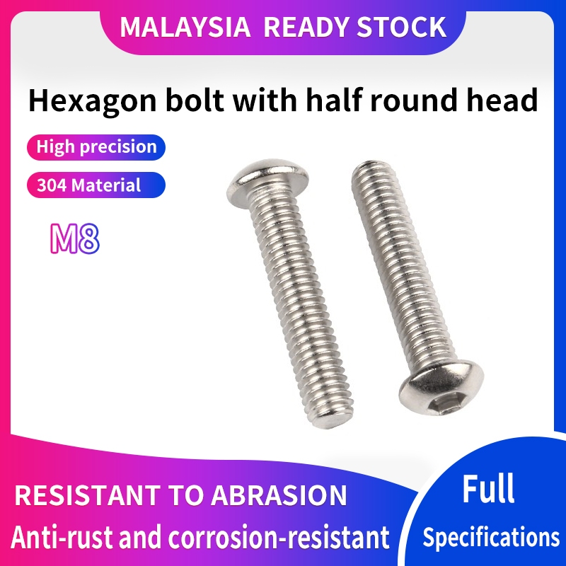 M8 Button Head Screw 304 Stainless Steel SHINY SURFACE Allen Bolt ...
