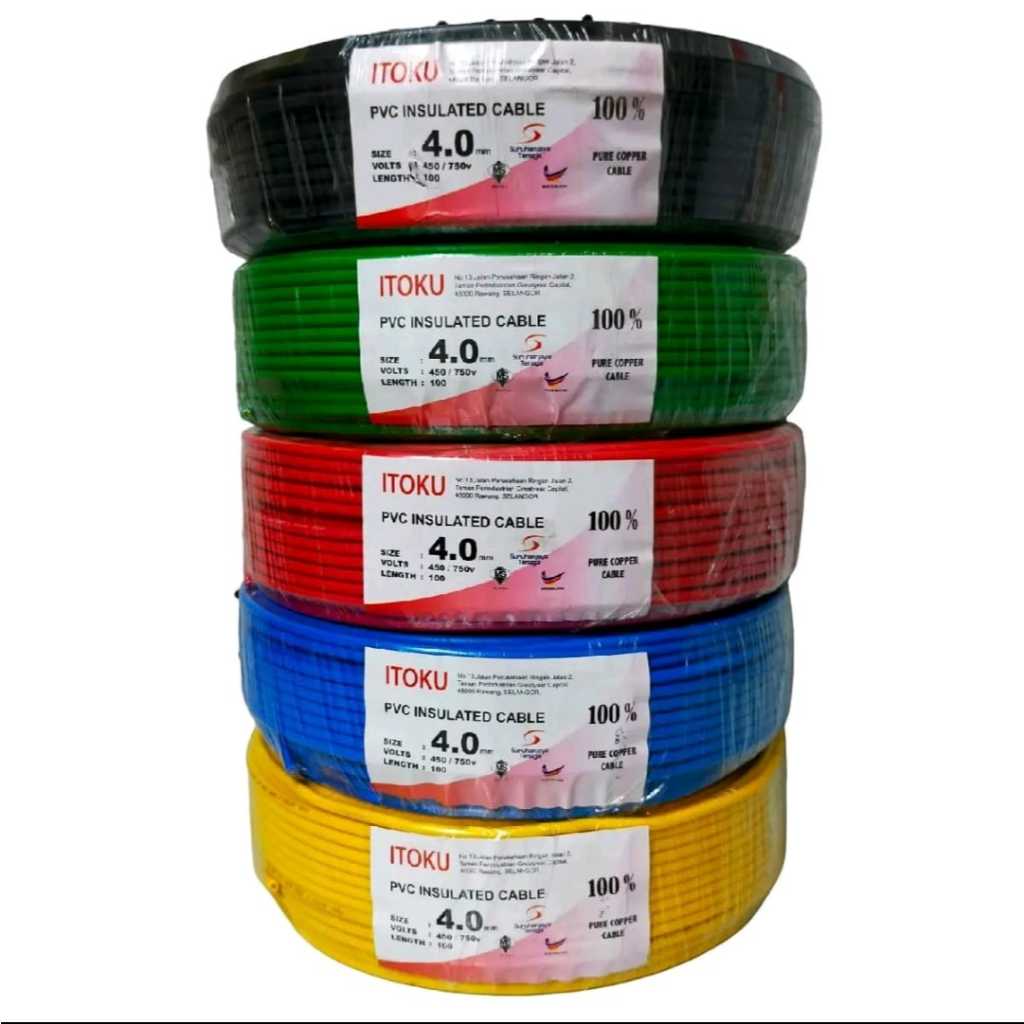 ITOKU Kabel 4.0mm PVC Insulated Cable 100% Pure Copper Cable SIRIM Approve Buatan Malaysia SIRIM ...