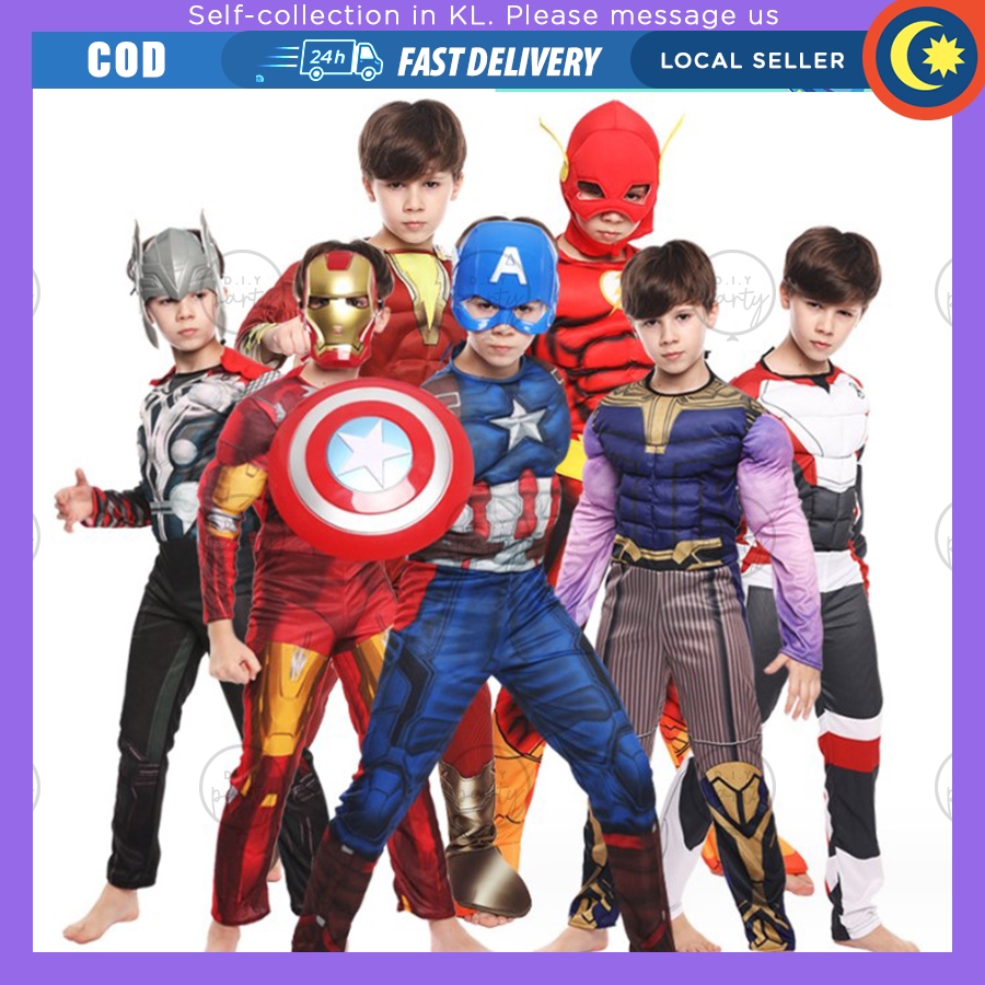 Superhero Muscle Cosplay Costume with MASK Hulk Spiderman Venom Captain ...