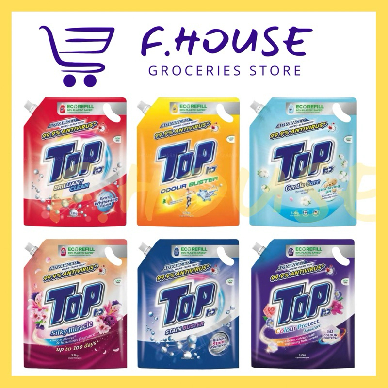 Top Detergent Liquid Refill (3.2kg/3.4kg) - 6 Variants | Shopee Malaysia