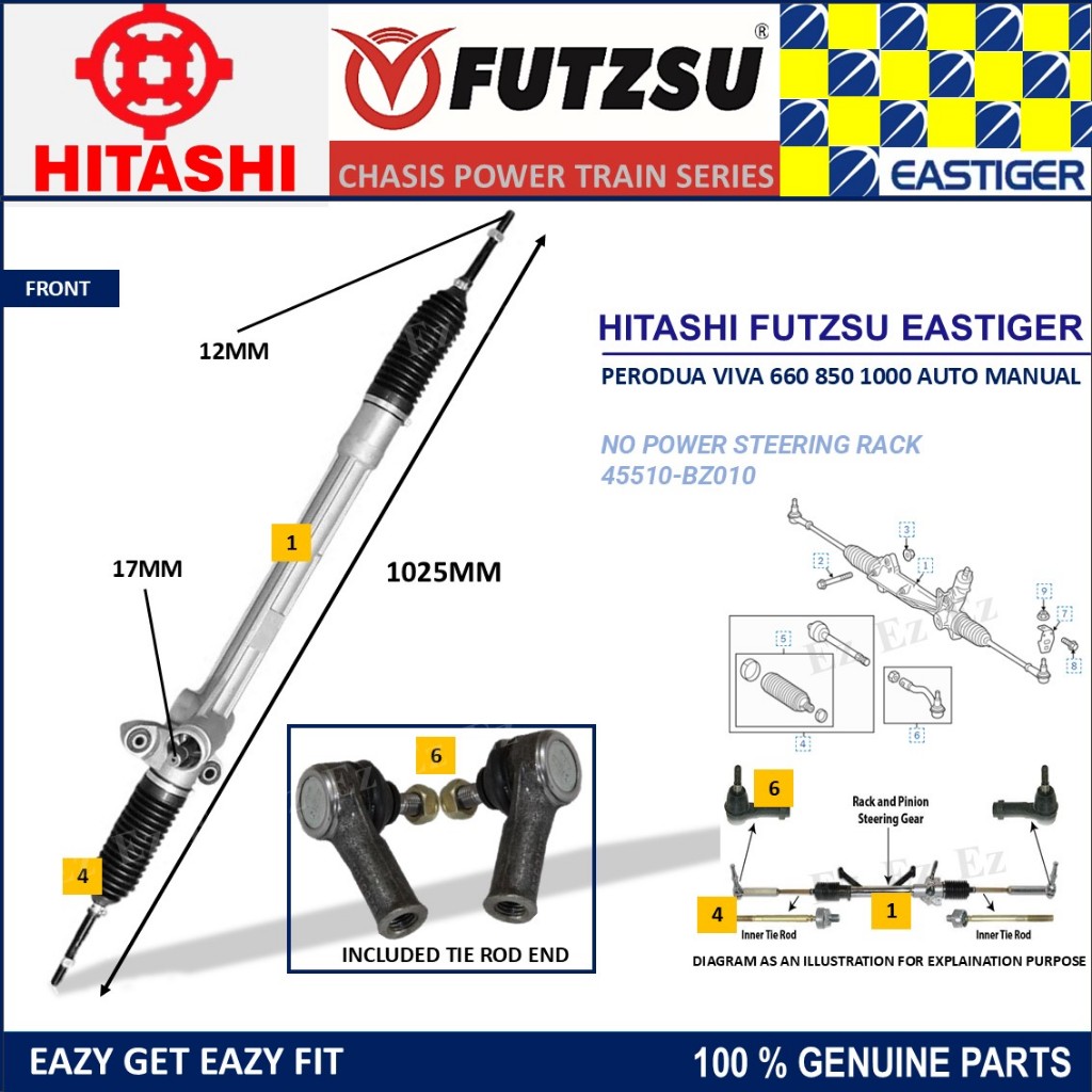 HITASHI FUTZSU EASTIGER NO POWER STEERING RACK FOR PERODUA VIVA 660 850 ...
