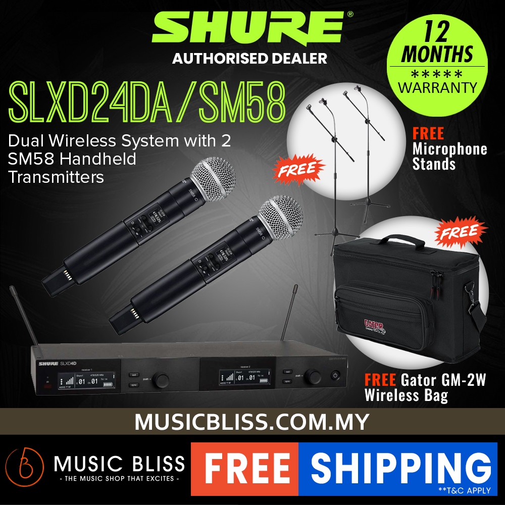 Shure SLXD24D/SM58 Digital Wireless Dual Handheld Microphone System with SM58 Handheld ...