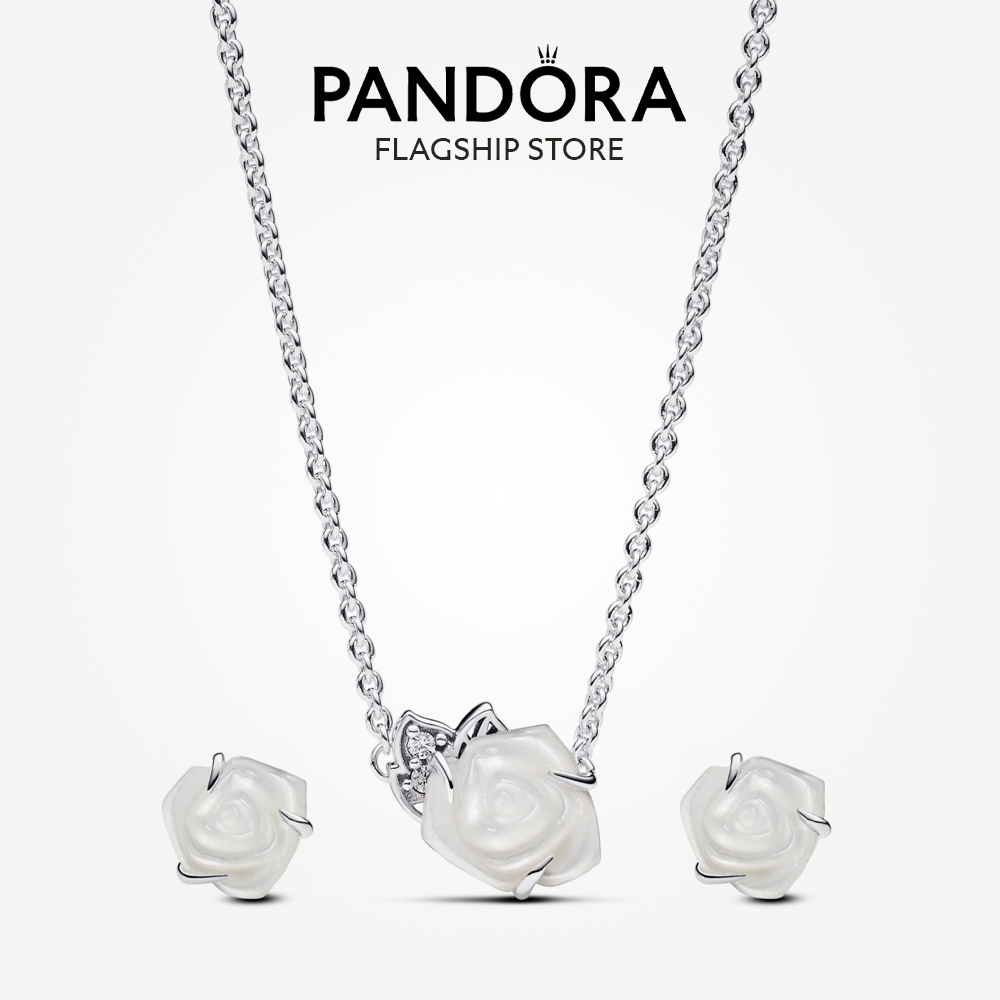 Pandora White Rose in Bloom Stud Earrings & Necklace Gift Set | Shopee Malaysia