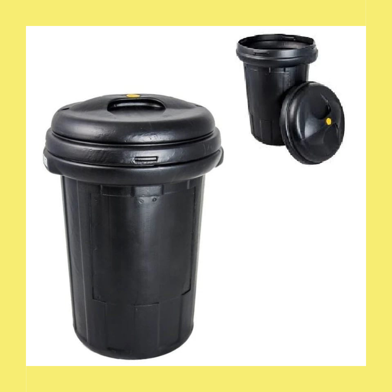 Fiber Garbage Dustbin Trash Pail with Cover MK70/90 Tong Sampah Hitam ...