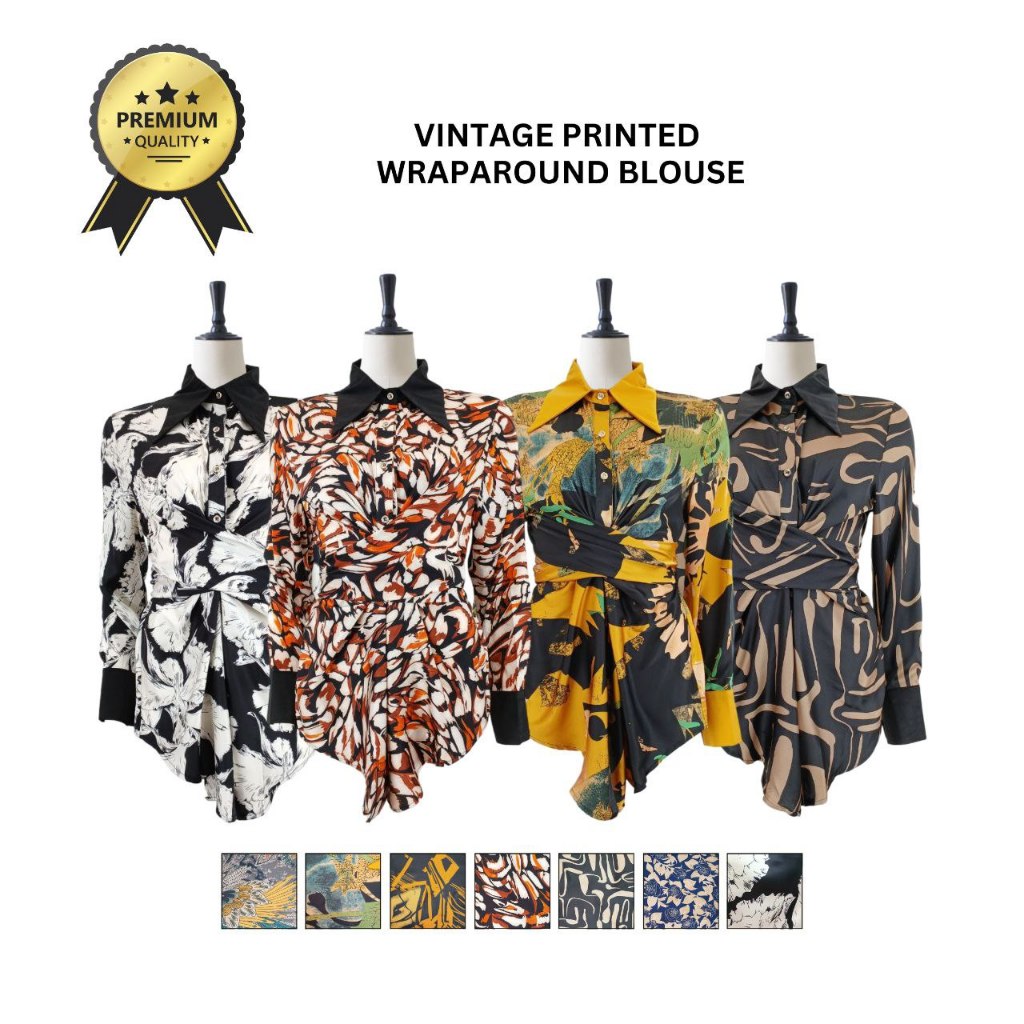 TRISSA: VINTAGE PRINTED WRAPAROUND BLOUSE WITH PREMIUM SATIN MATERIAL ...