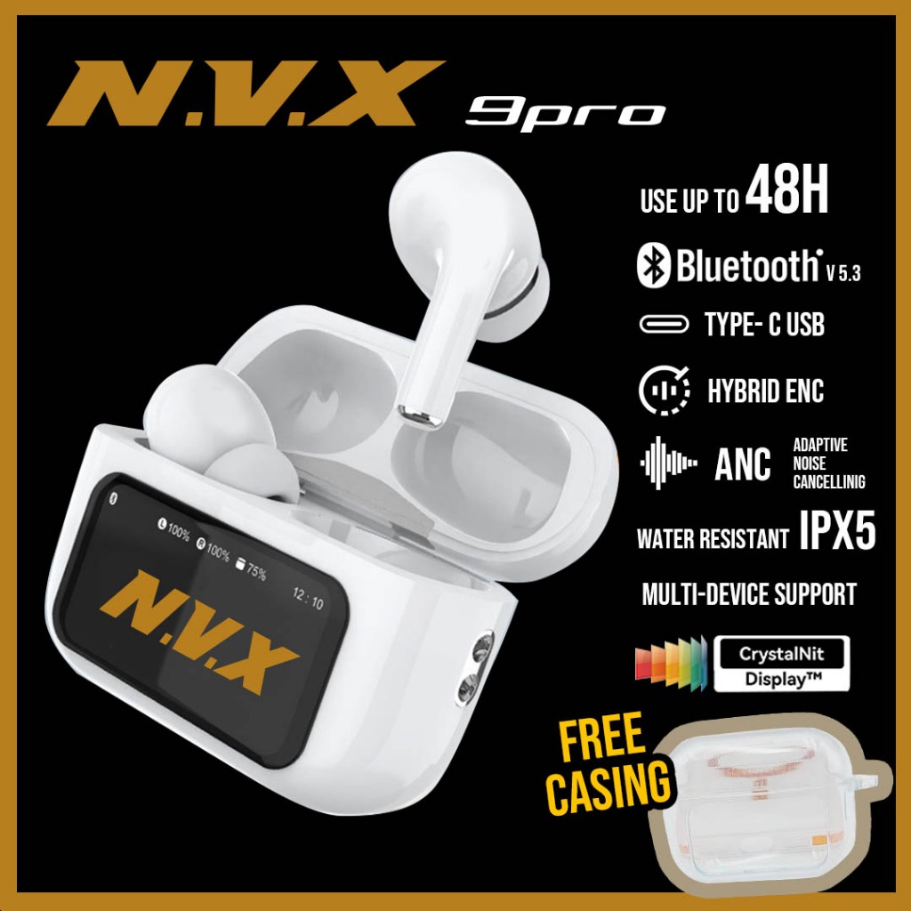 𝗡𝗩𝗫 9𝗣𝗥𝗢 ANC Bluetooth Smart Screen Wireless Earbud Earphone ear fone ...