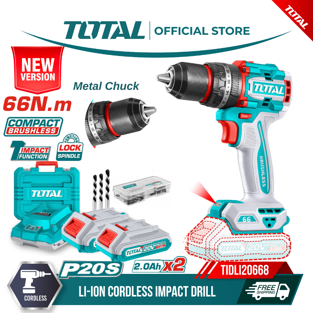 Total Li-ion 20V Brushless 66Nm Impact Drill TIDLI20668 | Shopee Malaysia