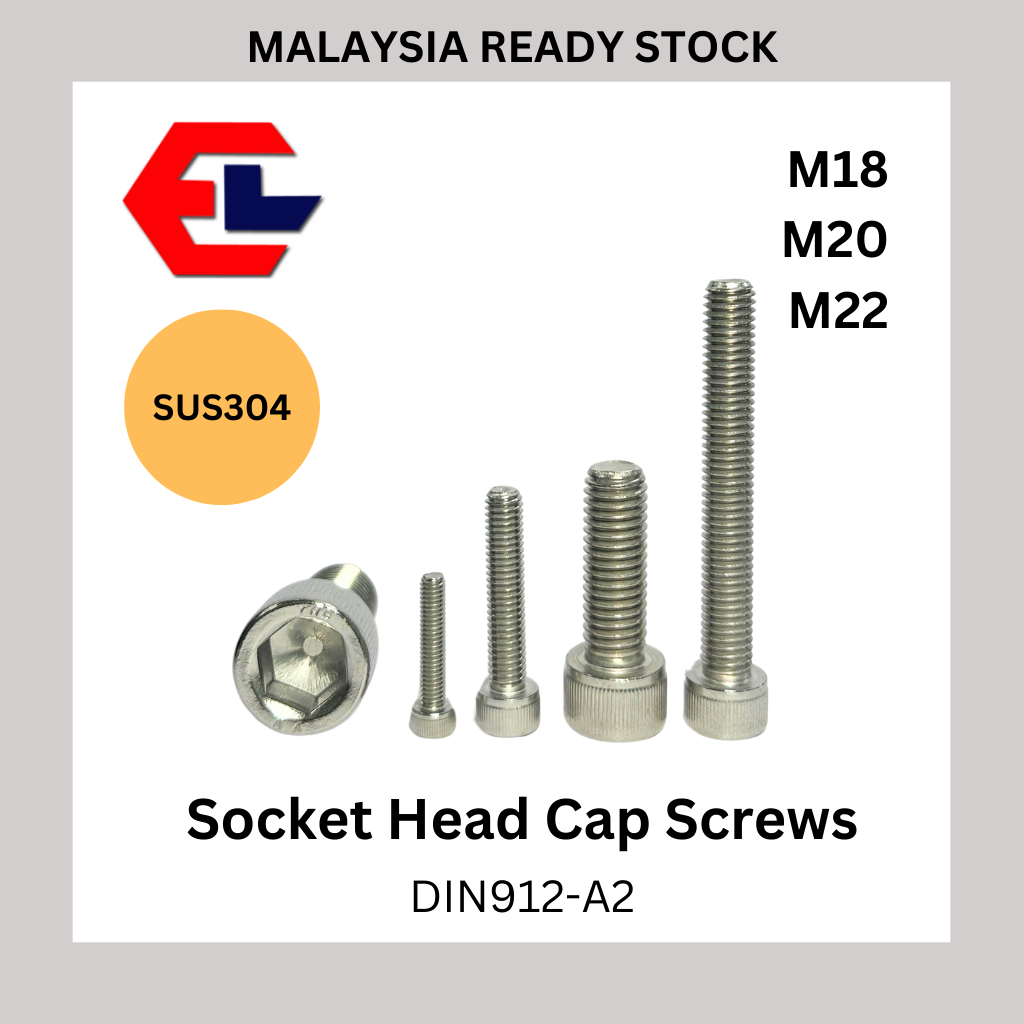 [Ready Stock] M18 M20 M22 DIN912-A2 Hex Socket Head Cap Screw SUS304 ...