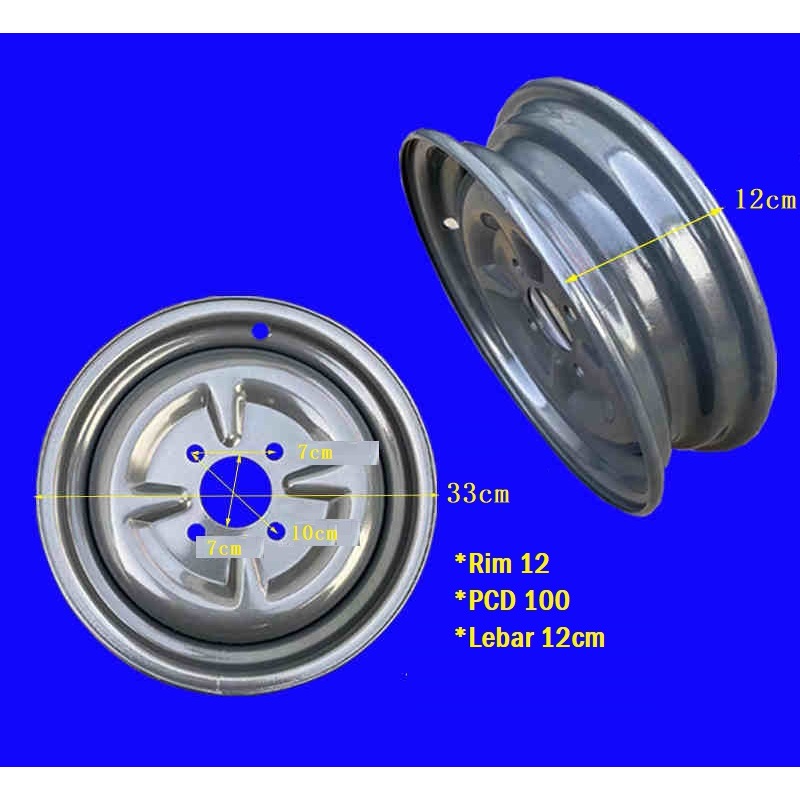Rim Besi Steel 12 Inci PCD 100 sesuai motor roda 3 ceketeng atv gerabak ...