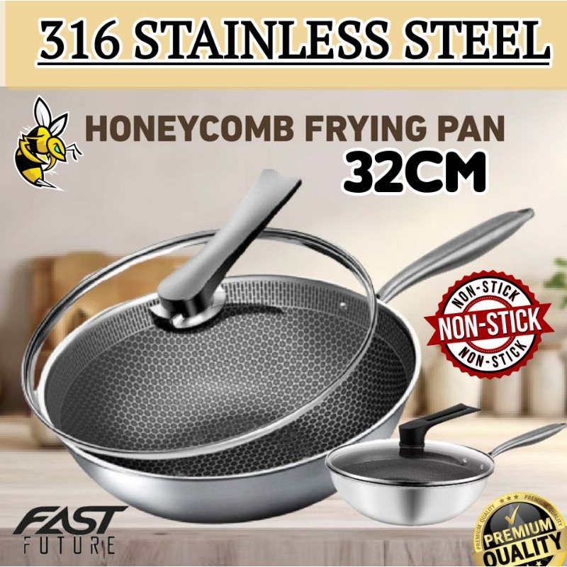 32CM BESAR TEBAL PADU !!!Premium Pan SUS316 HONEYCOMB PAN🐝 NON STICK ...