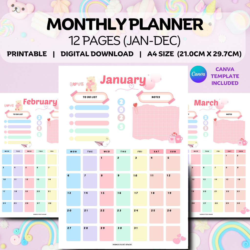 [PDF] [CANVA TEMPLATE] 2025 Cute Calendar, Printable & Editable 2025 ...