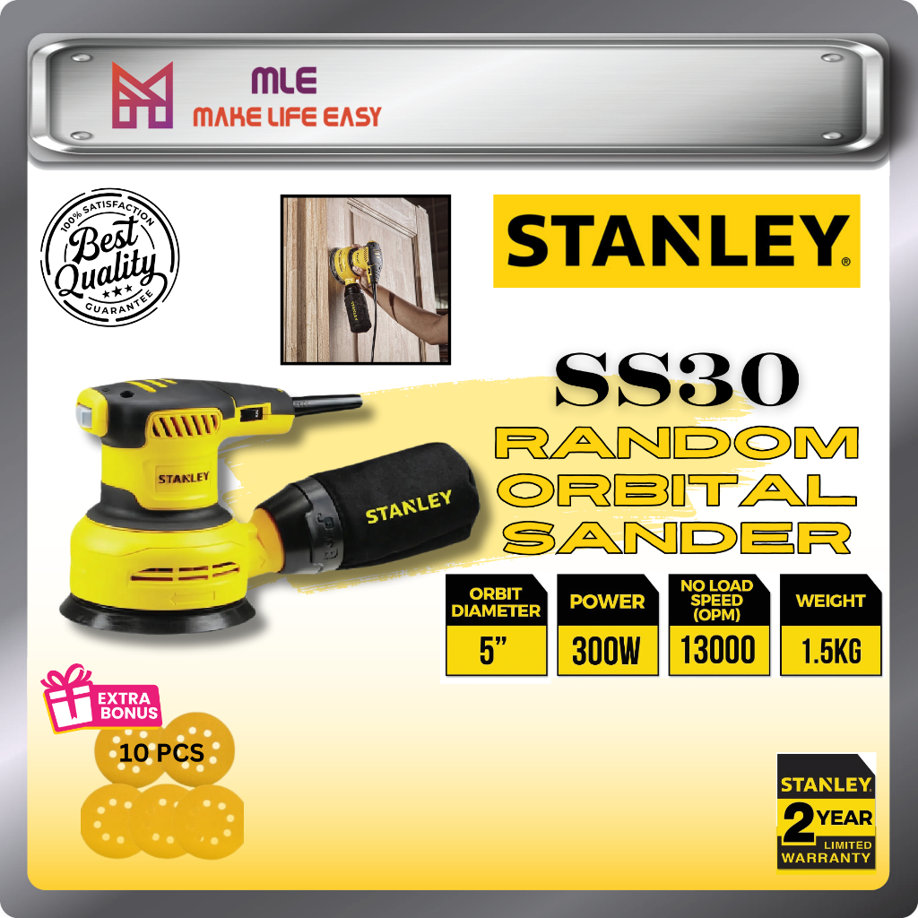 SS30 STANLEY CORDED ORBITAL SANDER 300W | 125MM (5") MESIN SANDER ...