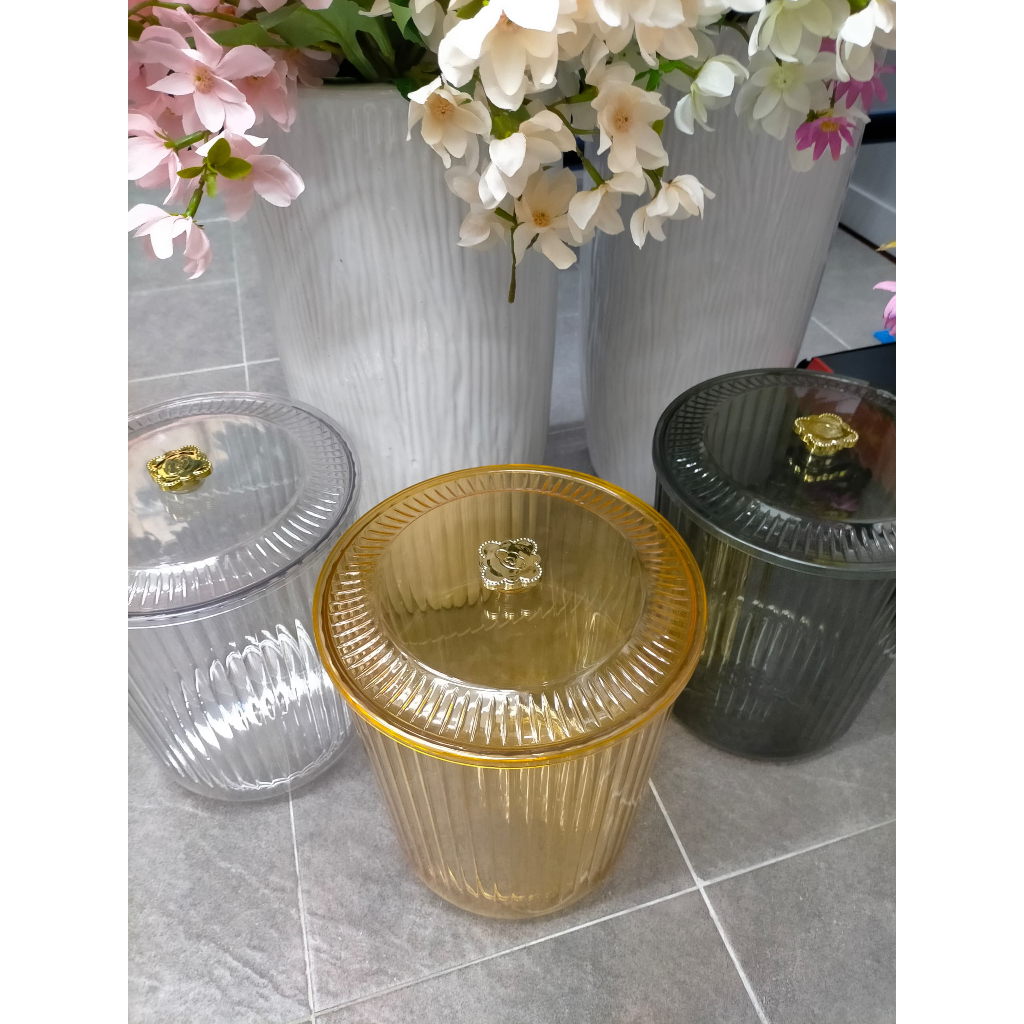 RMI Clear Dustbin With Cover Clear Ribbed Trash Can with Lid, Round ...