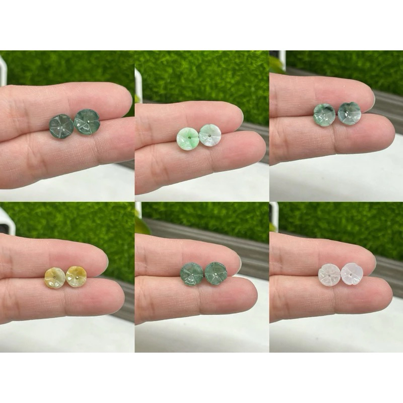 Anting Telinga Batu Jed Asli 天然/ 缅甸A货翡翠【平安扣 / 花开富贵 耳钉一对】Natural ...
