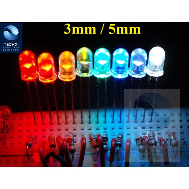 LED 3mm | 5mm - Blue / Red / Orange / Green / White / Purple Light ...