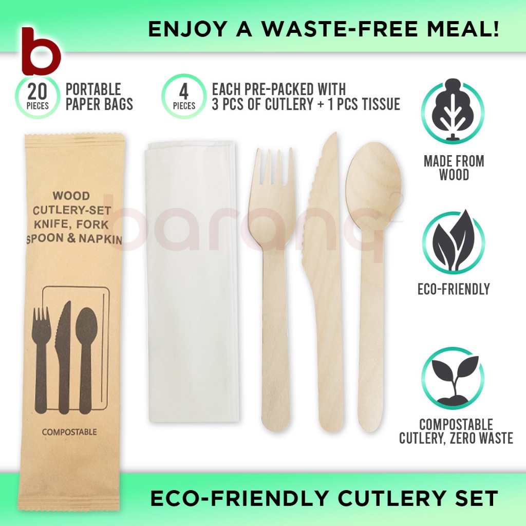 [MY BEST SELLING] Eco-Friendly Disposable Wooden Cutlery Set 20 Sets ...