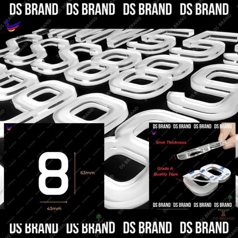 KOON TEBAL Crystal Number Plate 5mm THICKNESS 3D Crystal White Number ...