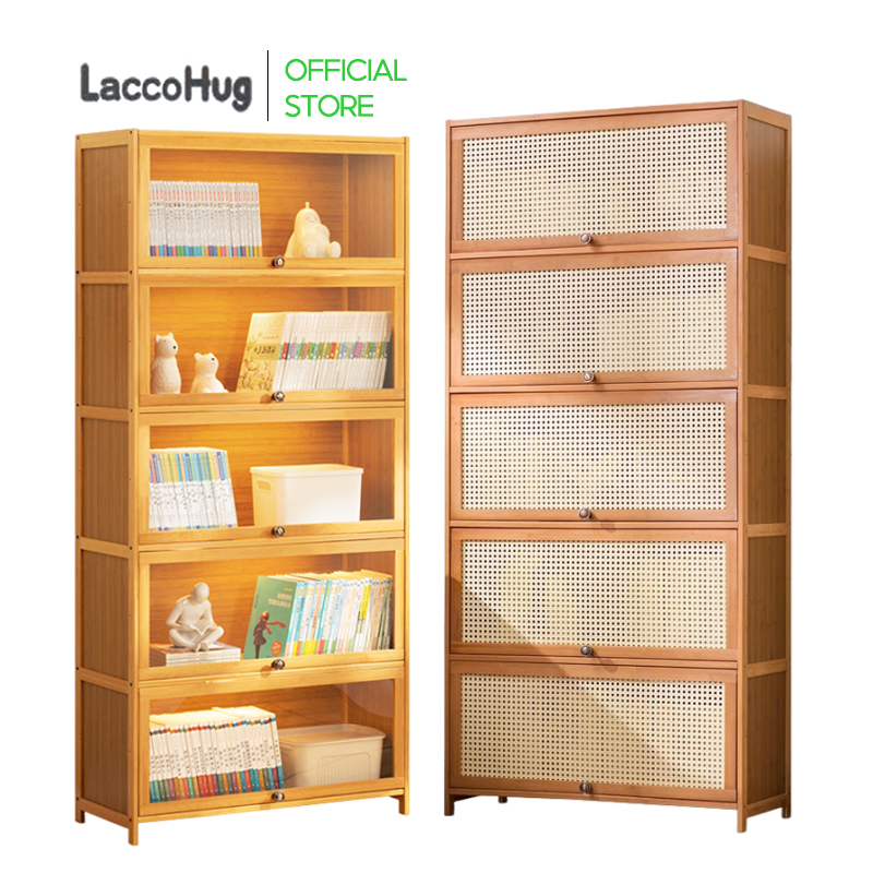 LACCOHUG Bamboo Almari Buku Rattan Acrylic 3/4/5Layers Bookshelf ...