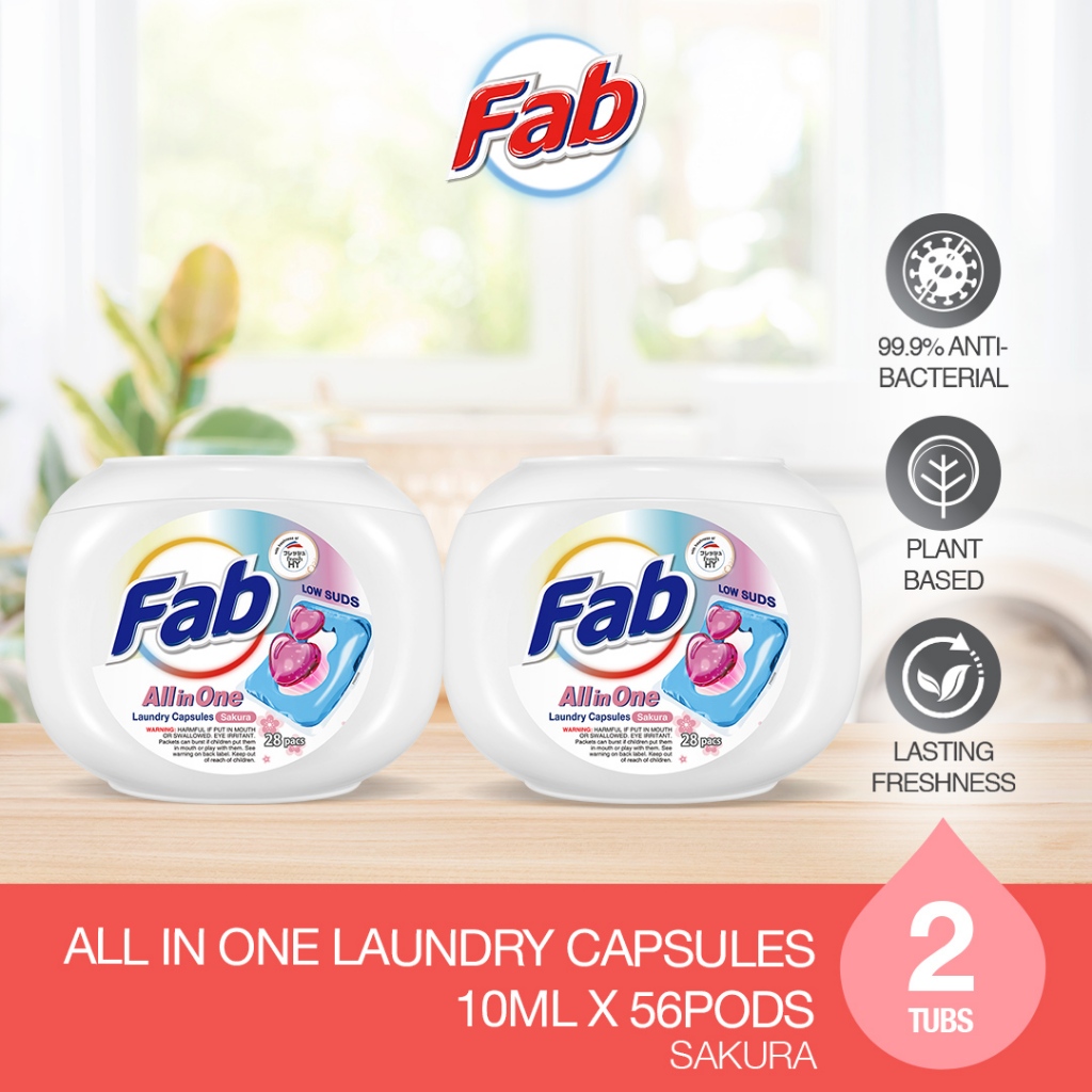 [TWIN PACK] Fab All in One LOW SUDS Laundry Capsules Sakura (10ml x ...
