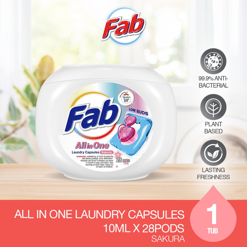 Fab All in One LOW SUDS Laundry Capsules Lavender (10ml x 28pcs ...