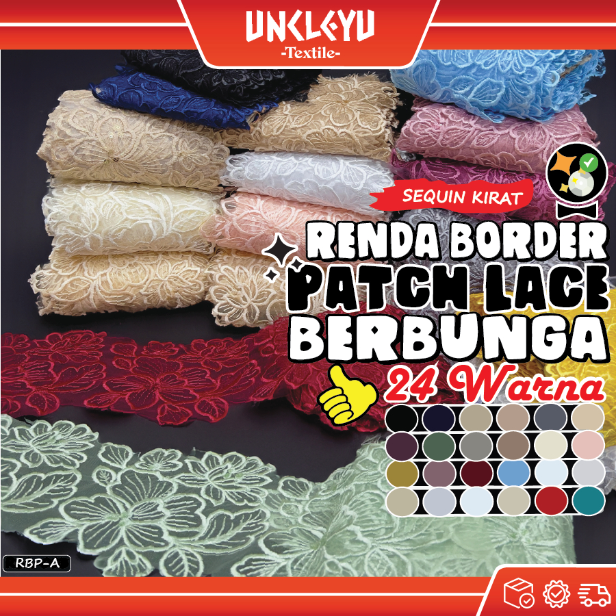 Renda Border Baju Lace Sequin Kilat/Flower Path Lace Byk Warna & Corak ...