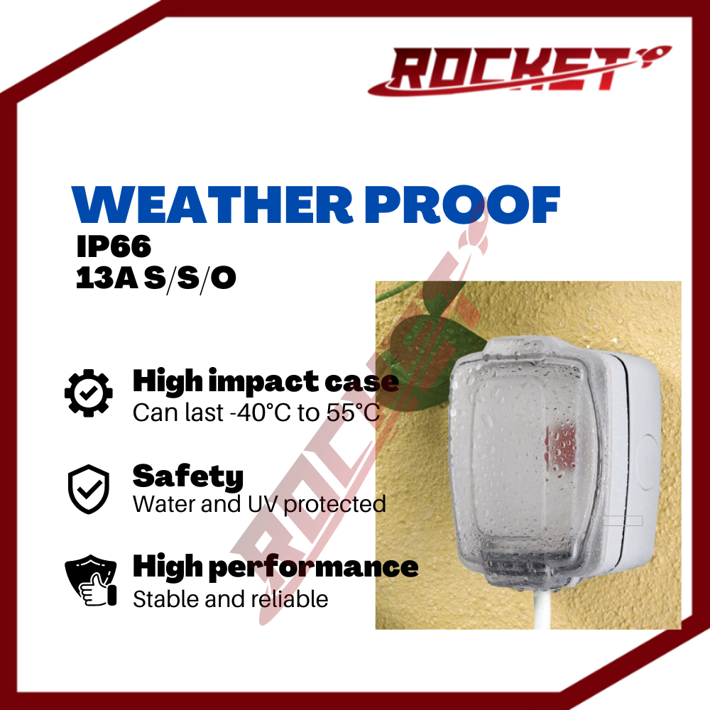 13A Weatherproof Switch Socket Transparent IP66 Heavy Duty Dust proof ...