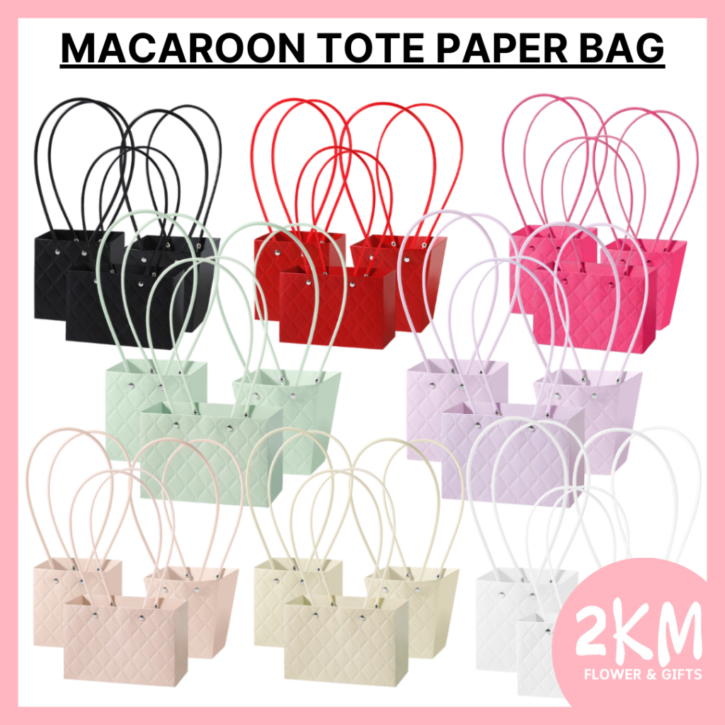 MACAROON TOTE BAG Rectangular Shaped Flower Paper Chain Handle Doorgift Diamond Kotak Bouquet ...