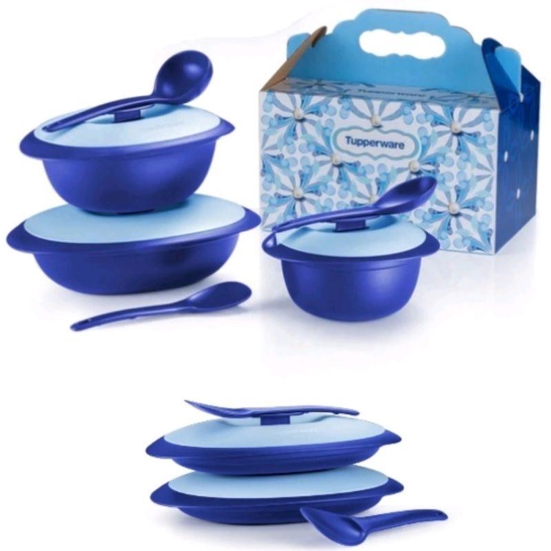 Tupperware Royale Blue Serveware Set and Platter Round Server with ...