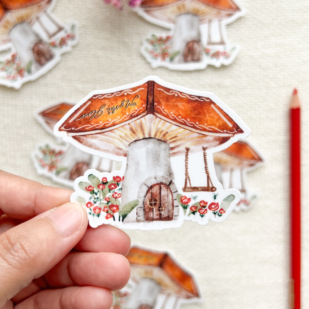 Cozy Mushroom House Book Sticker | Cottagecore Sticker for Book Lovers ...