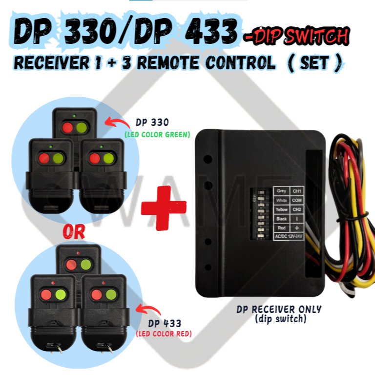 DP 330 & DP 433 2 CHANNEL 1+3 SET (DIP SWITCH ) 1PCS RECEIVER AND 3 PCS ...