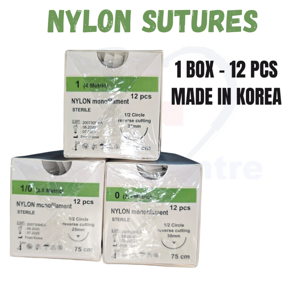 NYLON 12PCS/BOX STERILE SURGICAL SUTURES SIZE 2 1 0 1/0 2/0 3/0 4/0 ...
