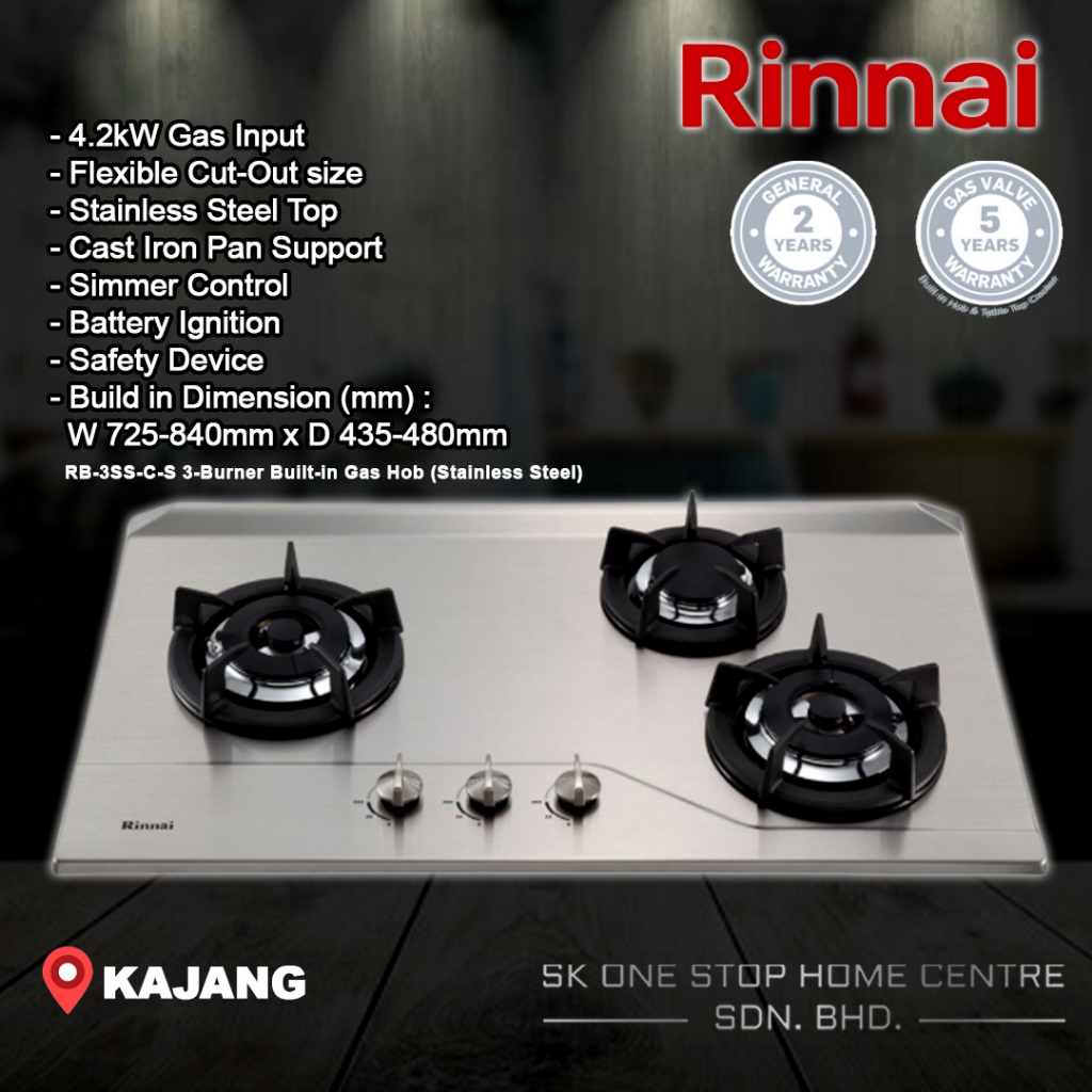 Rinnai RB-3SS-C-S 3 Burner Built-in Gas Hob (Stainless Steel) | Shopee Malaysia