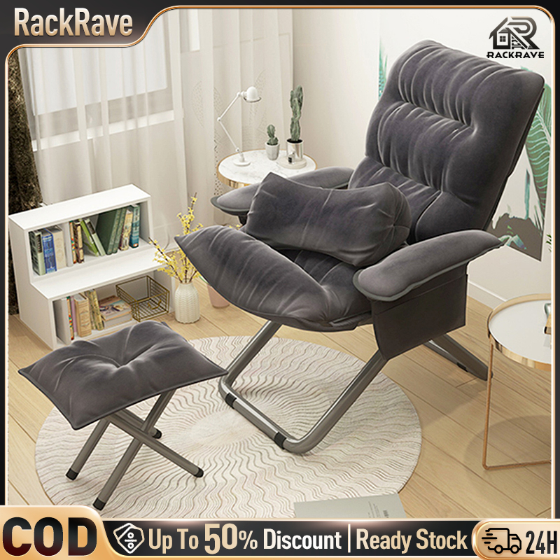 RR- Foldable Lazy Sofa Chair With Footrest Bedroom Folding Lazy Leisure ...