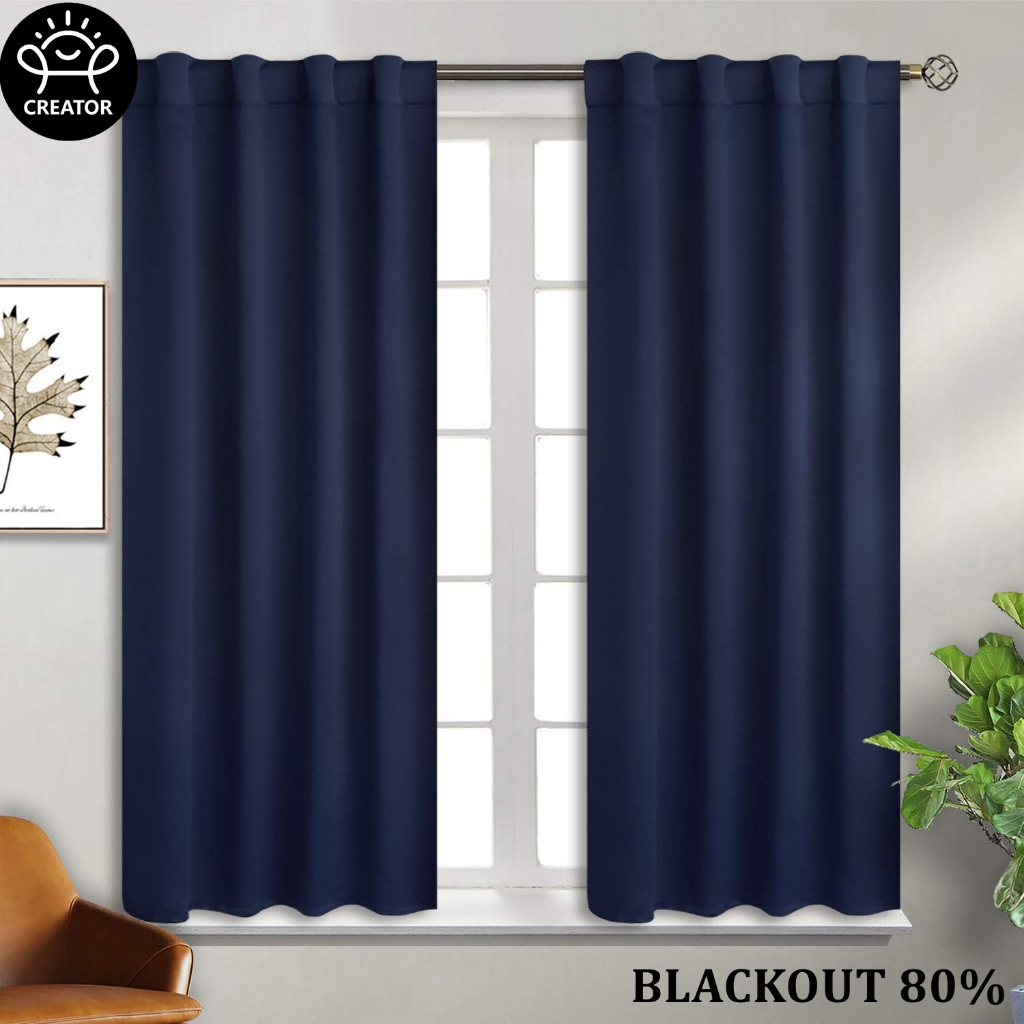 [SOLD] Dark blue Blackout Langsir Plain Curtains 260cm labuh Langsir ...