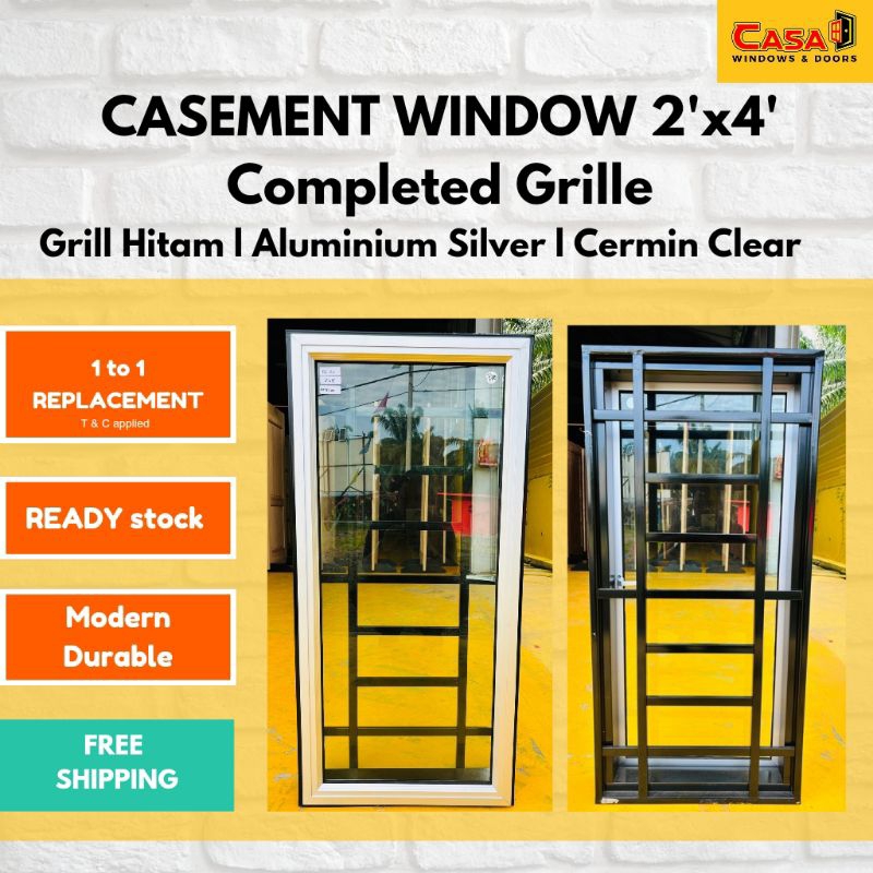 2'x4' Tingkap Casement Grille Hitam Cermin Clear🔥FREE SHIPPING READY ...